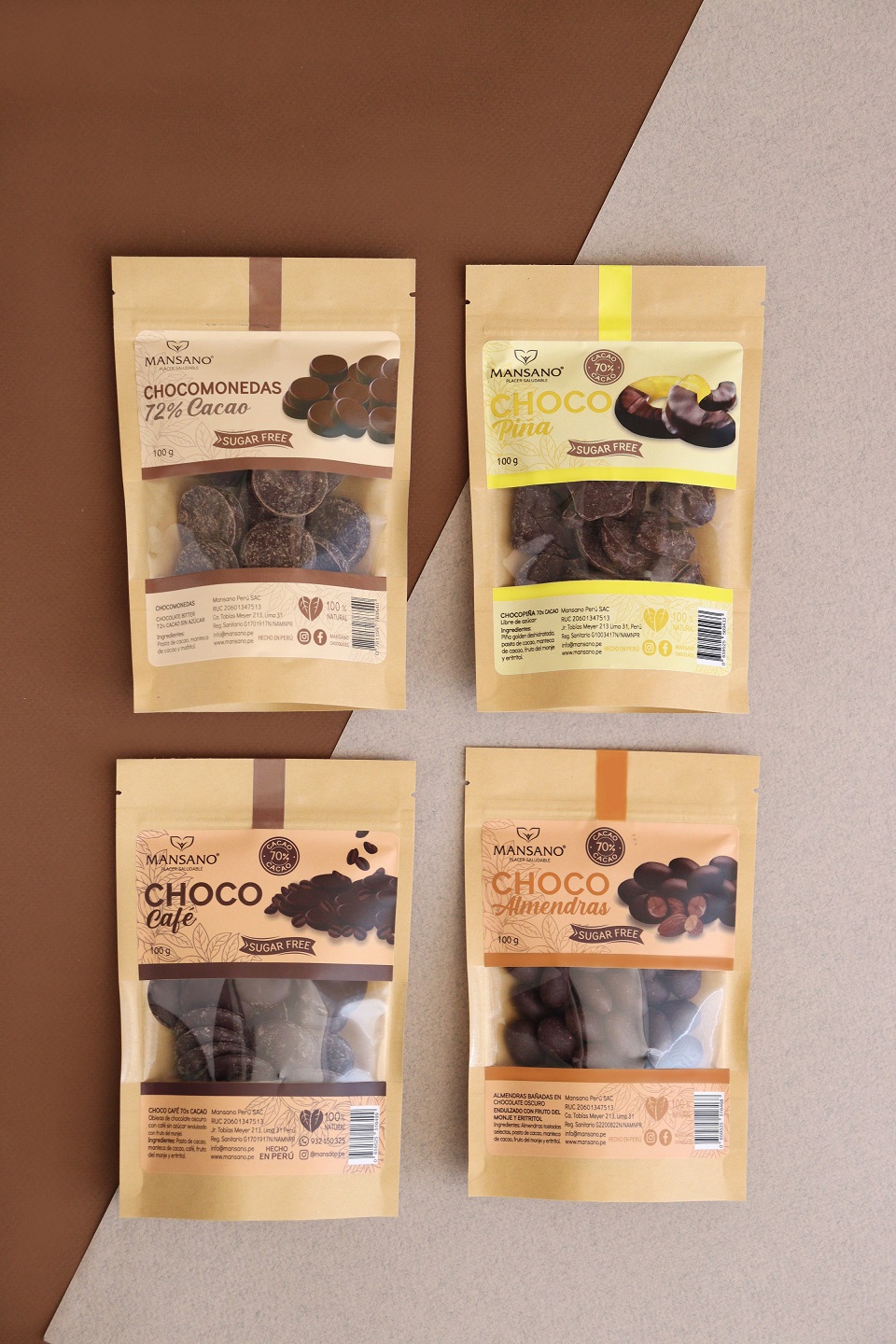 Pack Surtido x4 (sin azúcar) 1 Choco Piña+ 1 choco almendras + 1 Choco ...