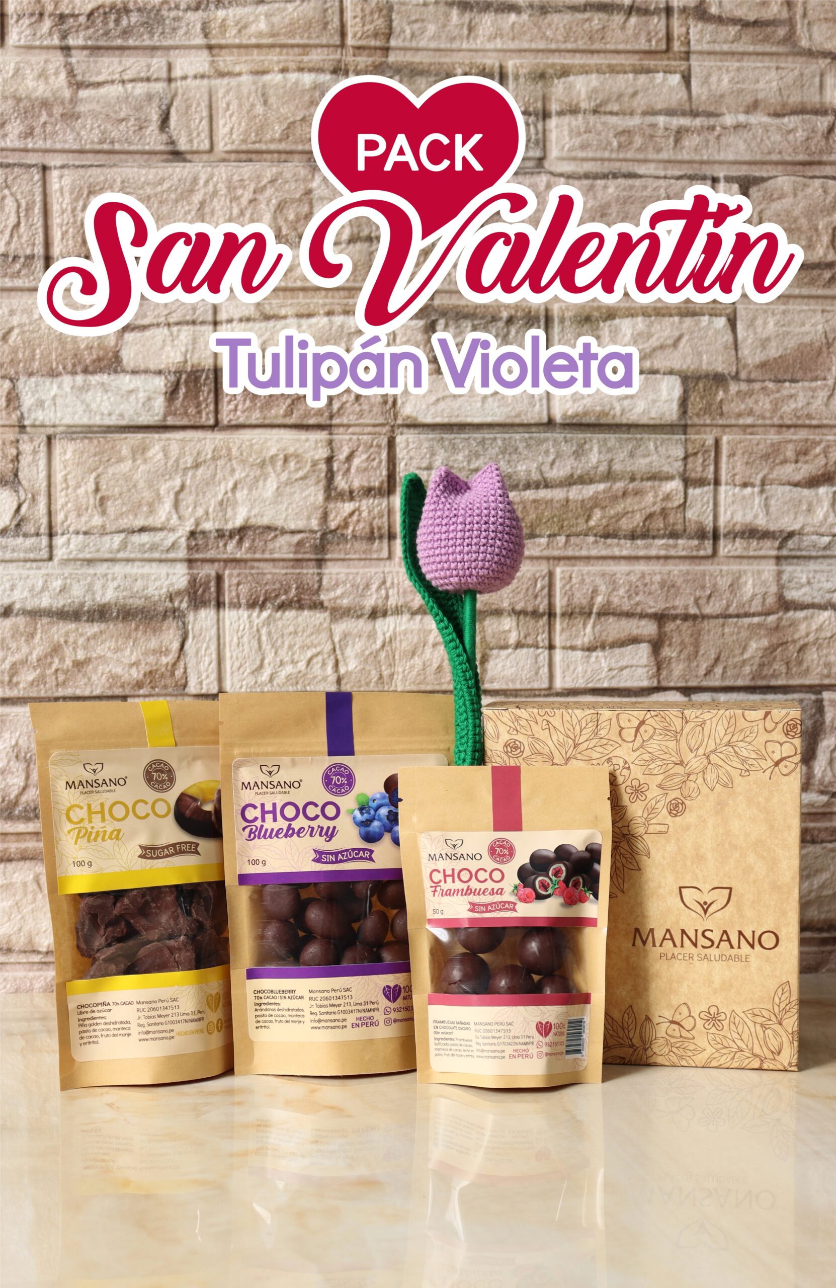 Pack San Valentín Tulipán Violeta (Chocopiña 100g + Chocoblueberry 100g ...